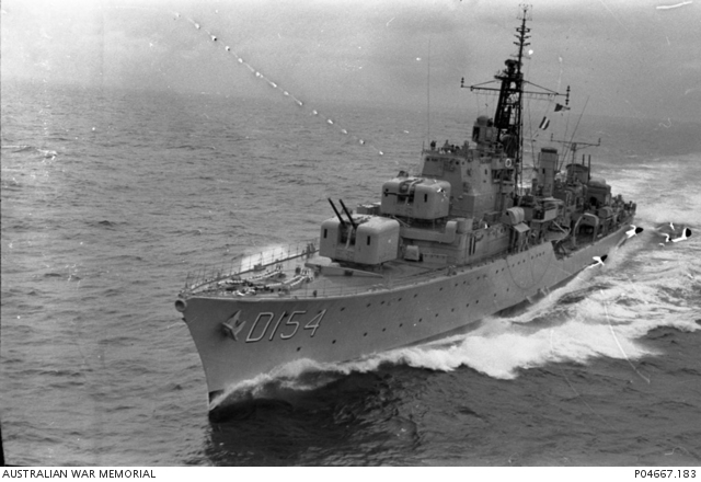 RAN Destroyer D154, HMAS Duchess, escorting HMAS Sydney to Vung Tau ...