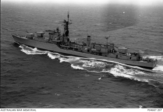 RAN Destroyer D154, HMAS Duchess, escorting HMAS Sydney to Vung Tau ...