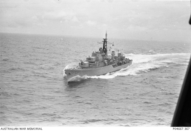 RAN Destroyer D154, HMAS Duchess, escorting HMAS Sydney to Vung Tau ...