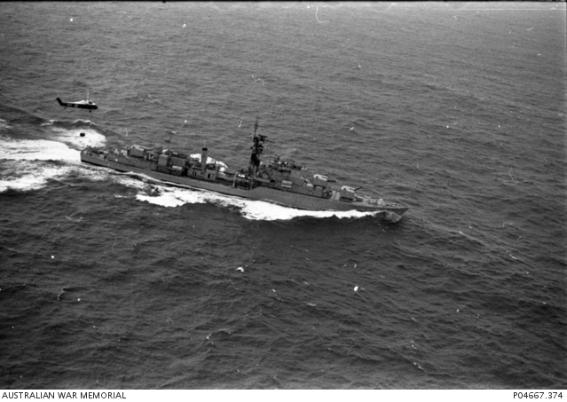 RAN Destroyer D154, HMAS Duchess, escorting HMAS Sydney to Vung Tau ...