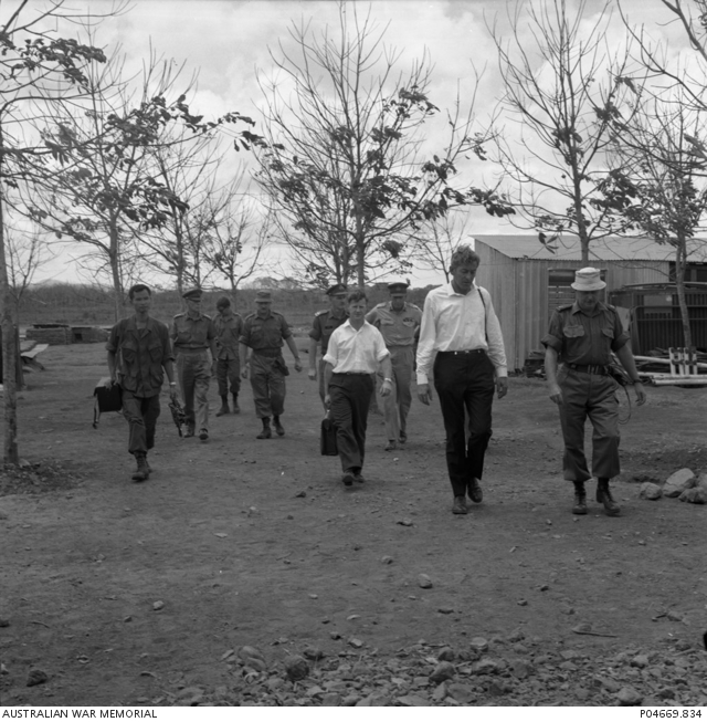 The New Zealand Minister of Defence, David S. Thomson (in white shirt ...