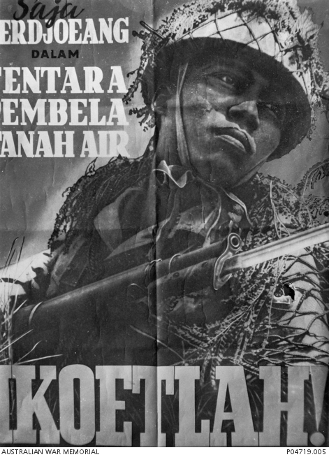 Post war poster calling Indonesian Nationals to arms to defend their ...