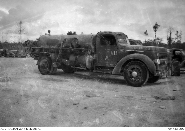 An RAAF 850 Gallon International KS6 4x2 tanker truck. Used primarily ...