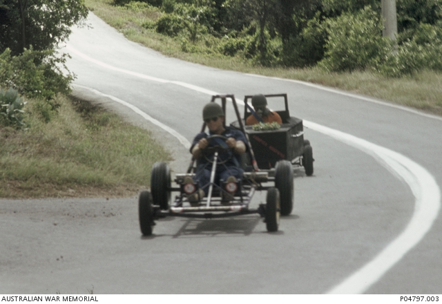 Two of the go-carts during the race which was held on Australia Day ...