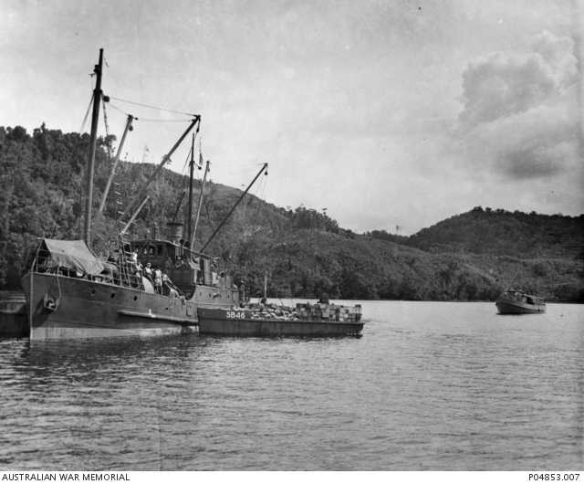 The motor ship Hokitika (S-130) of the Small Ships Section, United ...
