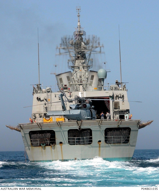HMAS Anzac leaving the Khawr Abd Allah (KAA) waterway. While the ship ...