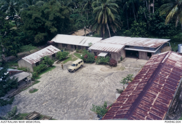 Aerial view of a Peace Monitoring Group (PMG) monitoring team site ...
