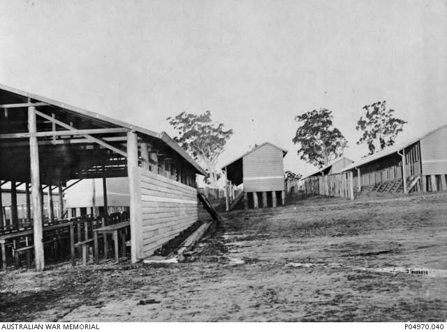The Eastern Compound showing the open air dining shed and barracks used ...