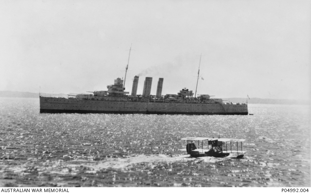 Port side view of the County class heavy cruiser, HMAS Canberra, her ...