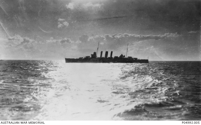 Port side view of the County class heavy cruiser, HMAS Canberra ...