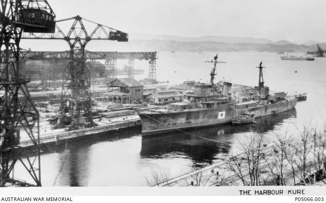 The Harbour at Kure showing an Imperial Japanese Navy destroyer or ...