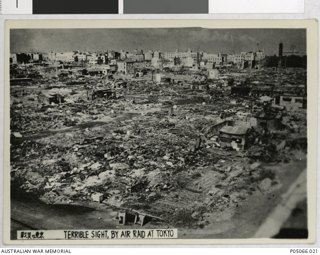 A devastated section of Tokyo, the result of air raids by United States ...