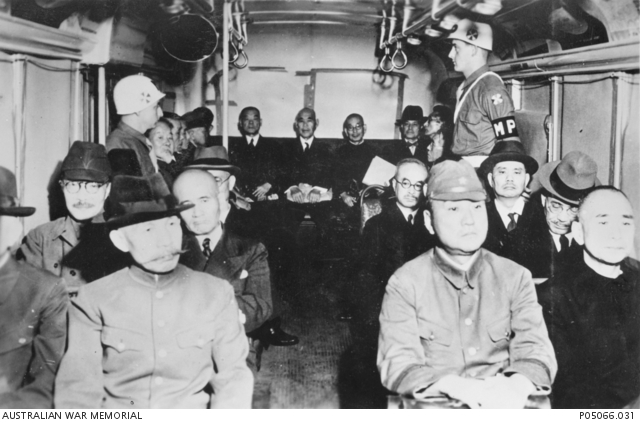 A group of unidentified Japanese war crime defendants and United States ...