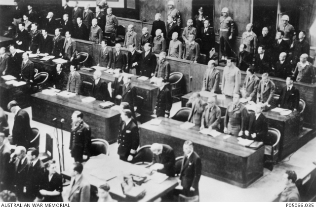 A view of the court room with a Japanese War Crimes Trial in progress ...