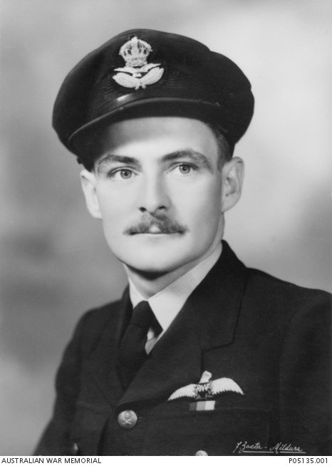 Framed studio portrait of 404385 Flight Lieutenant (Flt Lt) Patrick Vincent Maher, RAAF. Flt Lt ...
