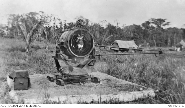 A 90 cm searchlight projector of 73rd Anti Aircraft Searchlight Battery ...