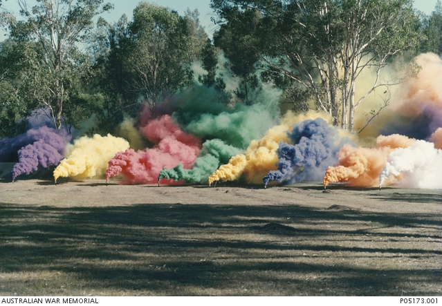 A demonstration of the coloured flares made by the Pyrotechnic Section ...