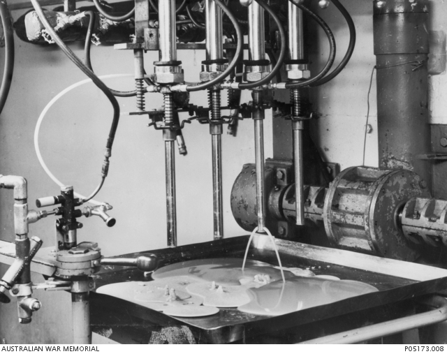 A demonstration of the side pour nozzles for filling shells at St Mary ...