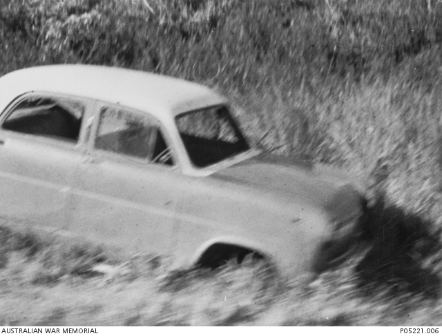 A Ford Consul sedan, which was ambushed by the Indonesian Regiment ...