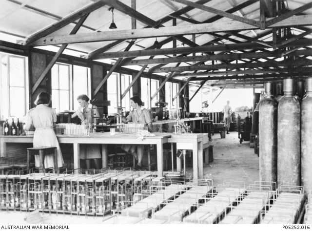 Female laboratory assistants examining test tubes in the chemistry ...
