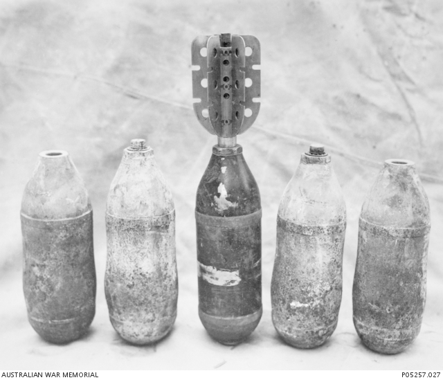 Four 4.2 inch Australian mortar bombs which failed to explode despite ...