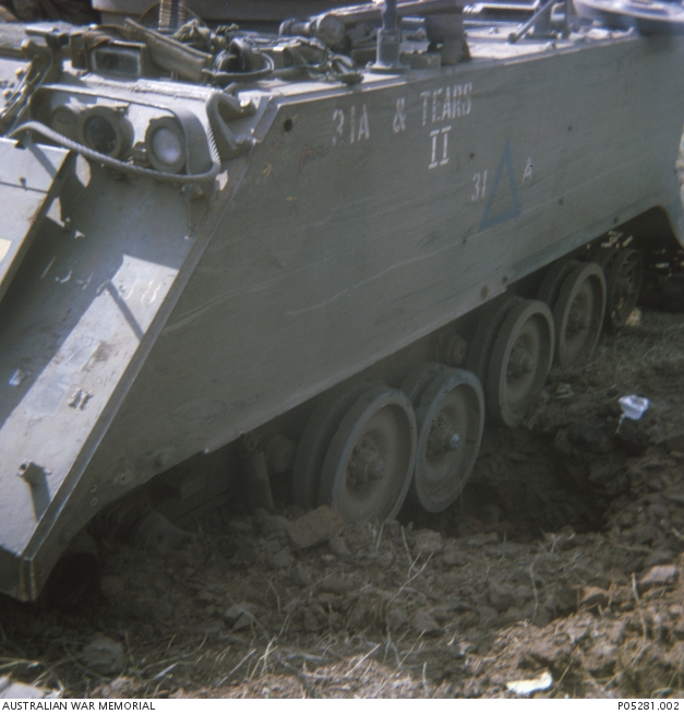 The port side (drivers side) of an M113A1 armoured personnel carrier ...