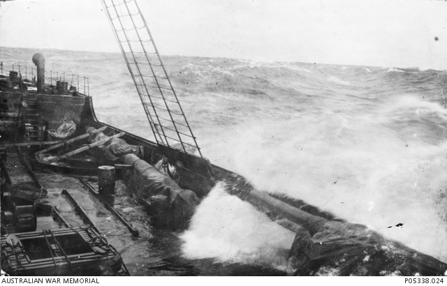 A wave washes over the side of the German armed merchant raider, SMS ...