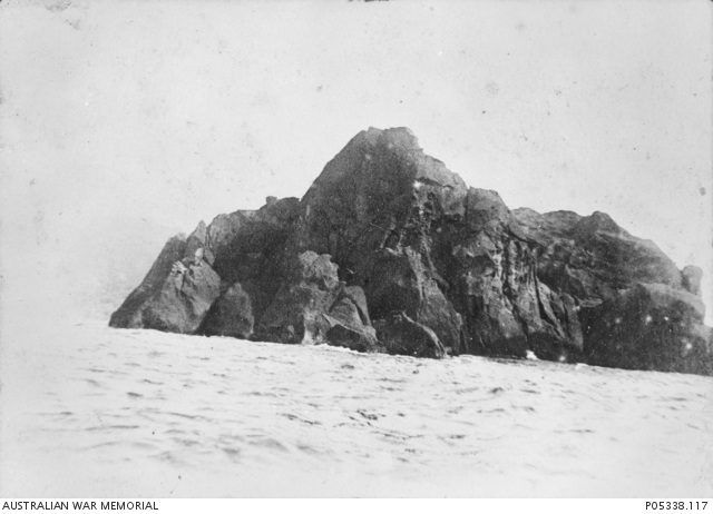 View of a rocky coastline as seen from the German armed merchant raider ...