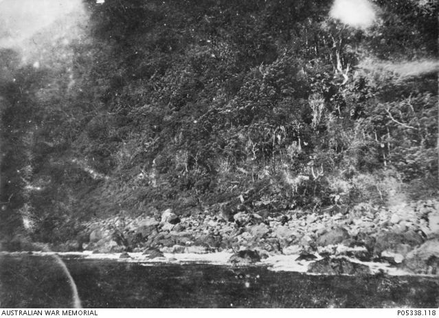 View of the mountainous New Guinea coast as seen from the German armed ...