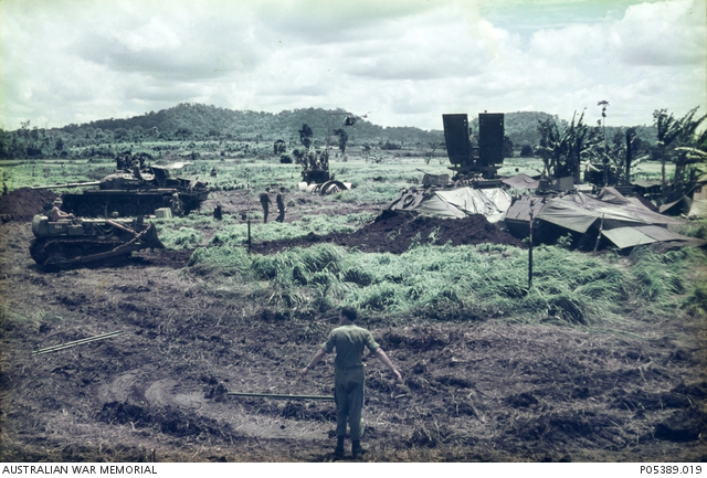 A mobile forward command post (right) consisting of two M113A1 Armoured ...