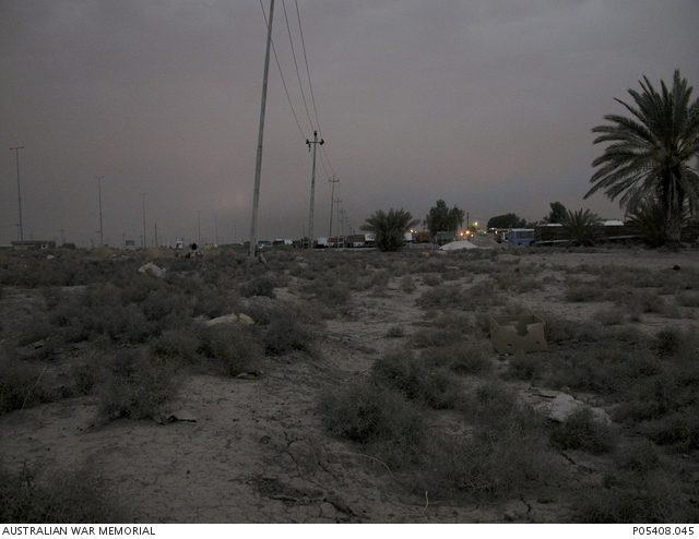The darkening sky near an almost deserted railway village in the ...