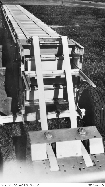 The rear left corner of a window launching machine, Mk 1a, fully loaded ...