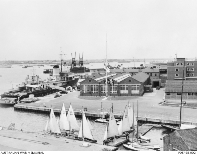 An overhead view of HMS Vernon, Portsmouth. During the Second World War ...