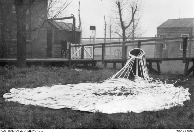 A parachute deployed, German magnetic mine, which appears to have ...