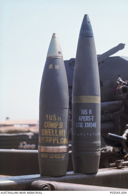 Two types of 105 mm shell which were fired in support of Australian ...