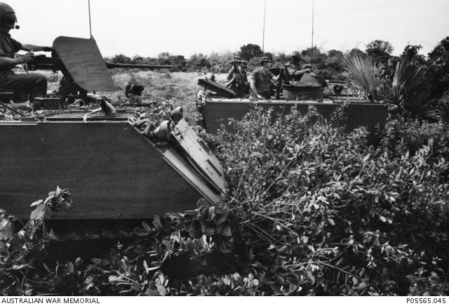 Two M113A1 Armoured Personnel Carriers (APC), from the 1st APC Squadron ...