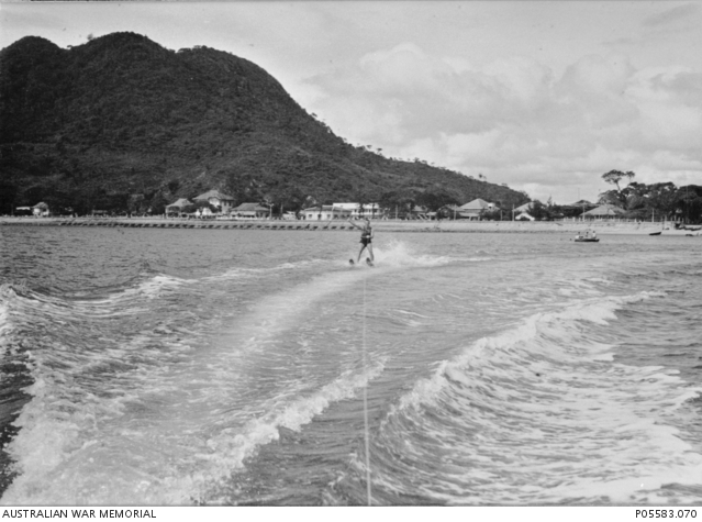 A member of the RAAF Transport Flight Vietnam (RTFV) water skiing off ...
