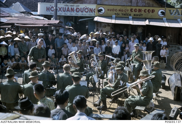 6RAR band performing at Dat Do. | Australian War Memorial