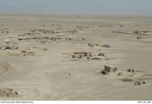 View from a Chinook CH-47 helicopter operated by 5th Aviation Regiment ...