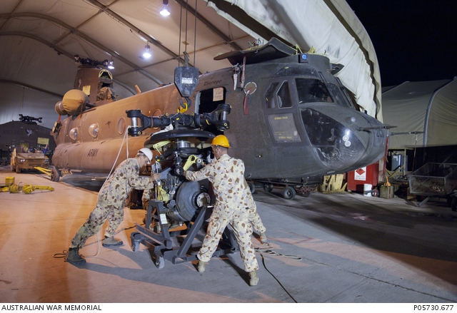 Members of 5th Aviation Regiment (5 AVN), undertake repairs to a ...
