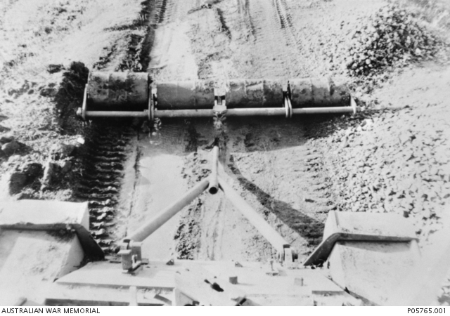 Another failed attempt at mine clearance. Pushed by a tank at low speed ...