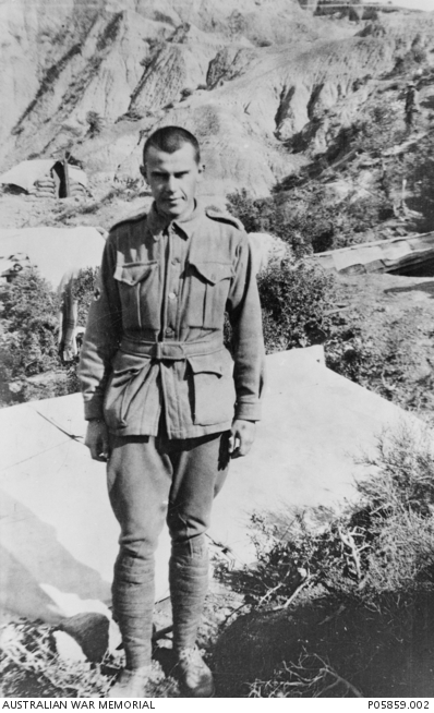 Portrait of Captain (Capt) Roy Winn outside his dugout on Gallipoli ...