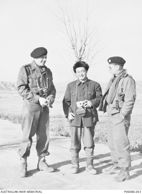 Correspondents at the Panmunjom peace talks. Left to right: Mike ...