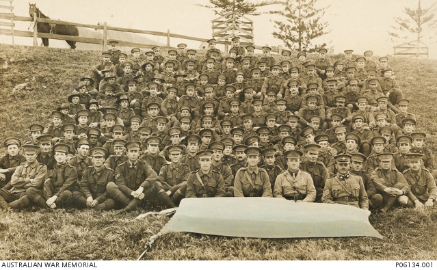 Hand coloured group portrait of the 19th Reinforcements to the 13th ...