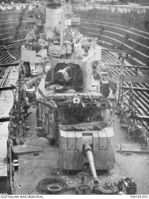 HMAS Quiberon in dry dock at Gibraltar. Quiberon was one of eight Q ...