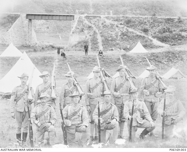 Group portrait of a detachment of the Border Mounted Rifles guarding a ...