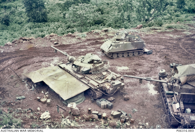 Looking down from the top of Courtenay Hill at two Australian MkV/1 ...