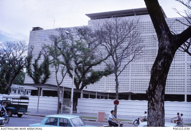 The United States embassy building in Saigon. | Australian War Memorial