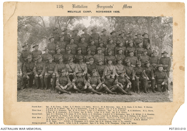 Outdoor group portrait of the 11th Battalion Sergeants' Mess at ...