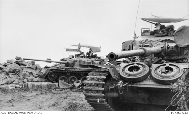 Three Australian Centurion Mk V/1 tanks of the 1st Armoured Regiment ...